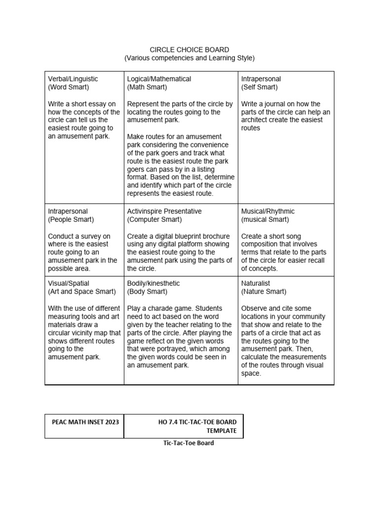 Circle Choice Board | Download Free PDF | Rubric (Academic) | Learning