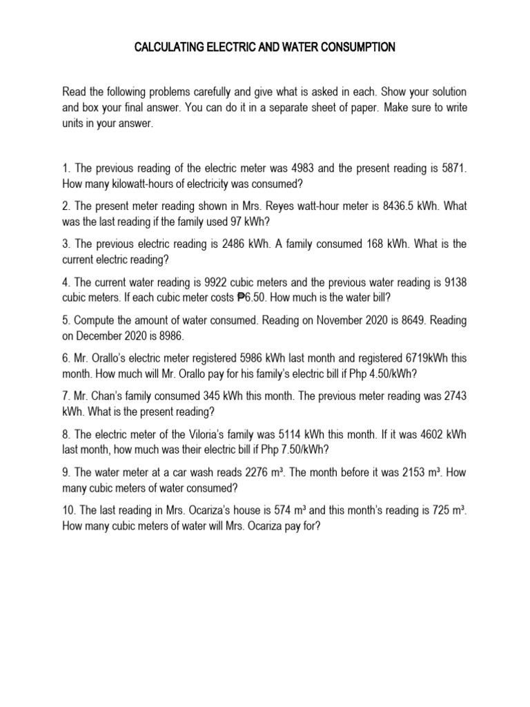 Calculating Electric and Water Consumption | PDF