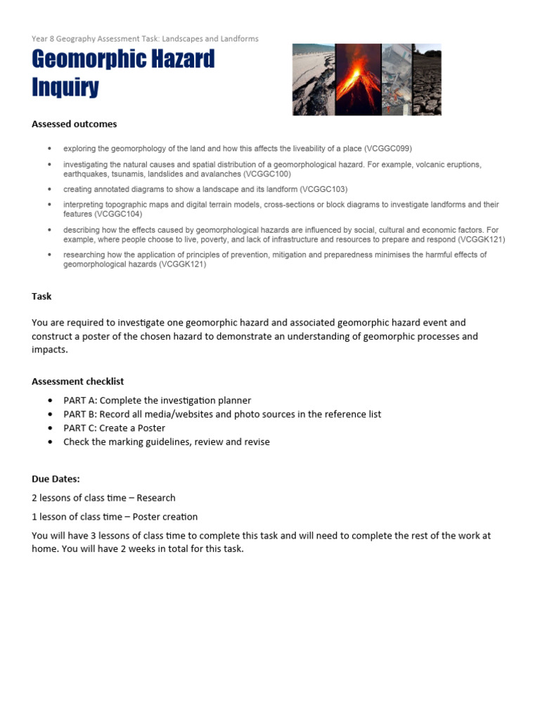 Y8 - Geography - Landforms & Landscapes Assessment Task | PDF | Tsunami ...