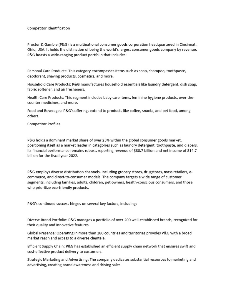 Competitor Analysis P&G | PDF