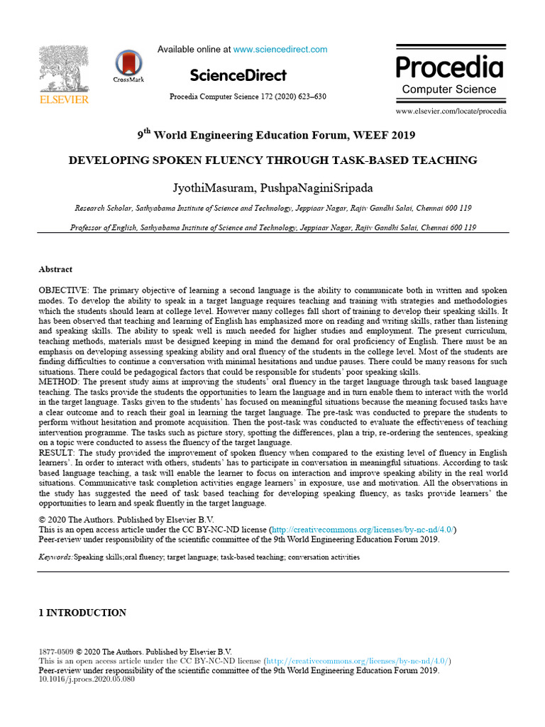 Jyothi Masuram Et Al. (2020) - Developing Spoken Fluency Through Task-Based Teaching | PDF ...