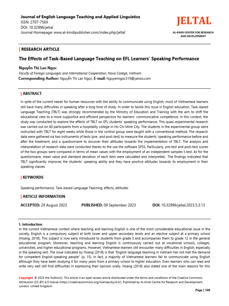 VN5 The Effects of Task-Based Language Teaching On EFL | PDF VN5 The Effects of Task-Based Language Teaching On EFL | PDF