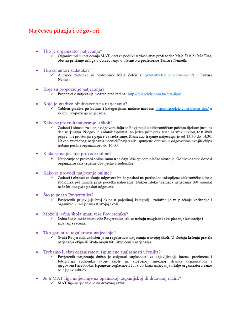 Najcesca Pitanja I Odgovori | PDF