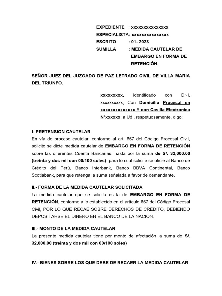 Modelo de Embargo en Forma de Retencion | Descargar gratis PDF ...