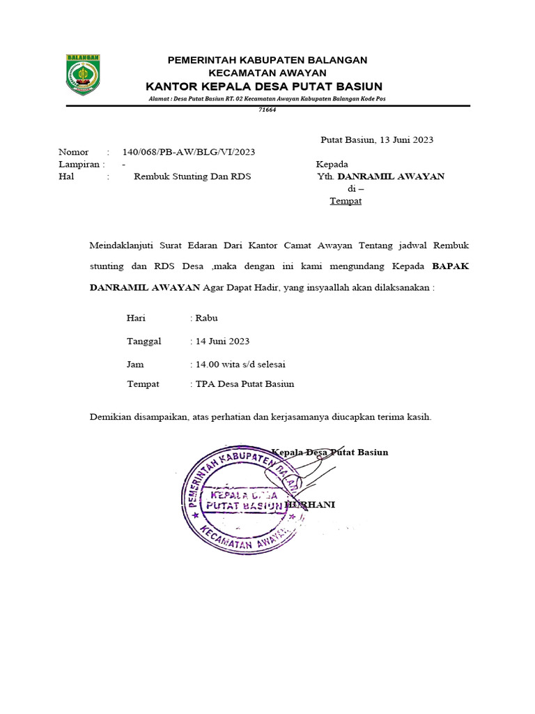 Undangan Danramil Rembuk Stunting | PDF