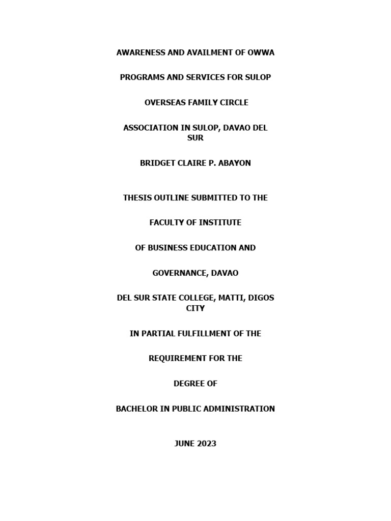 Awareness and Availment of Owwa Programs and | PDF | Social Science