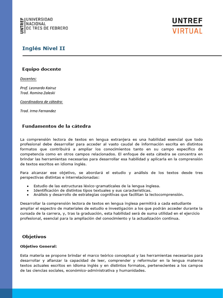 Programa Ingles Nivel II ULP | PDF
