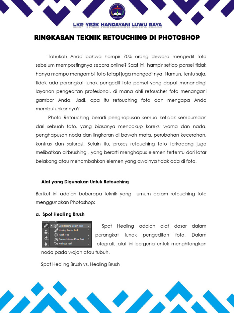 04 Ringkasan Teknik Retouching Di Aplikasi Photoshop | PDF