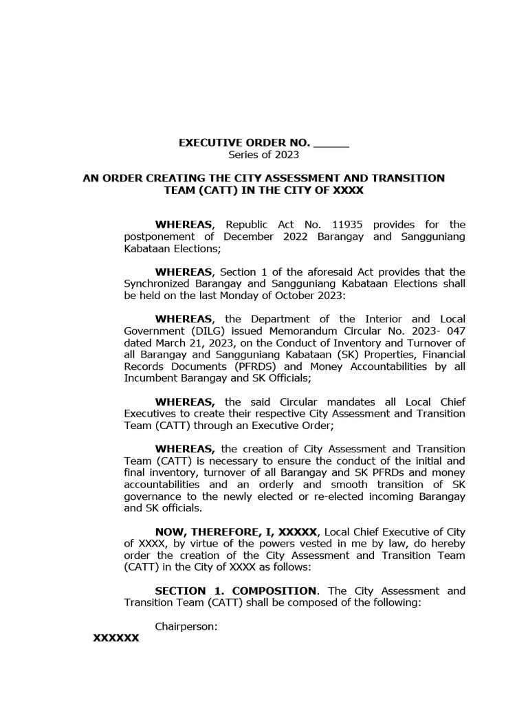 City Assessment and Transition Team (CATT) Draft Ordinance | PDF ...