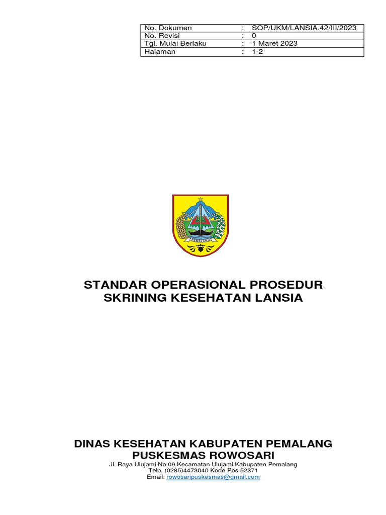 SOP Skrining Lansia (TTD & Dok TDK Terkendali) | PDF