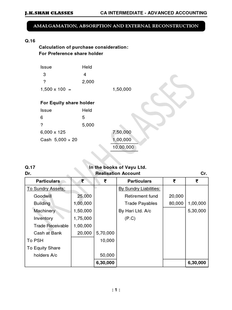 5 Amalgamation, Absorption and External Reconstruction - Homework | PDF | Equity (Finance ...