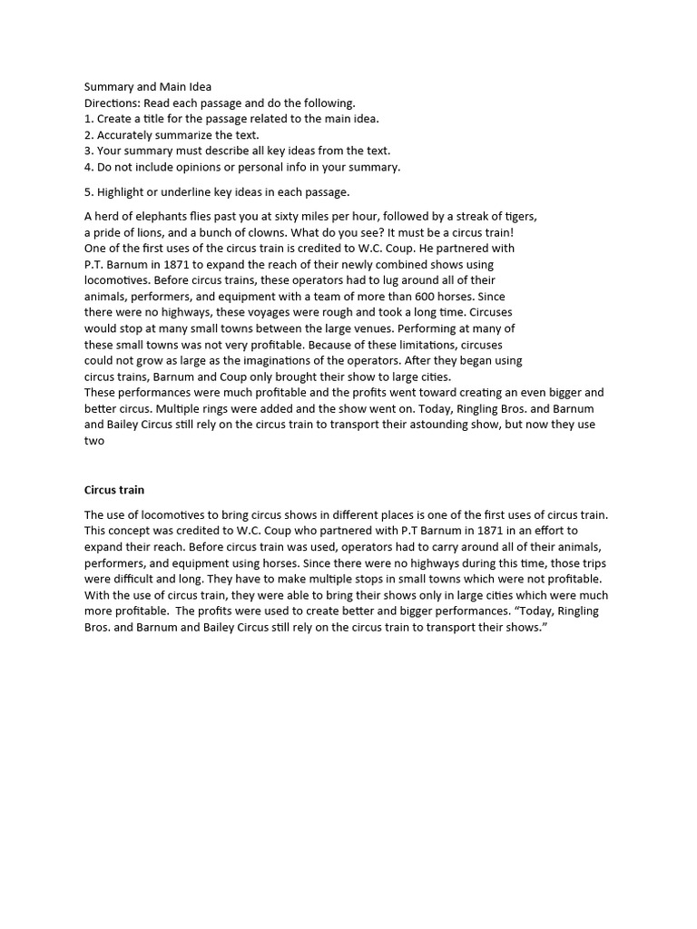 Summary and Main Idea | PDF