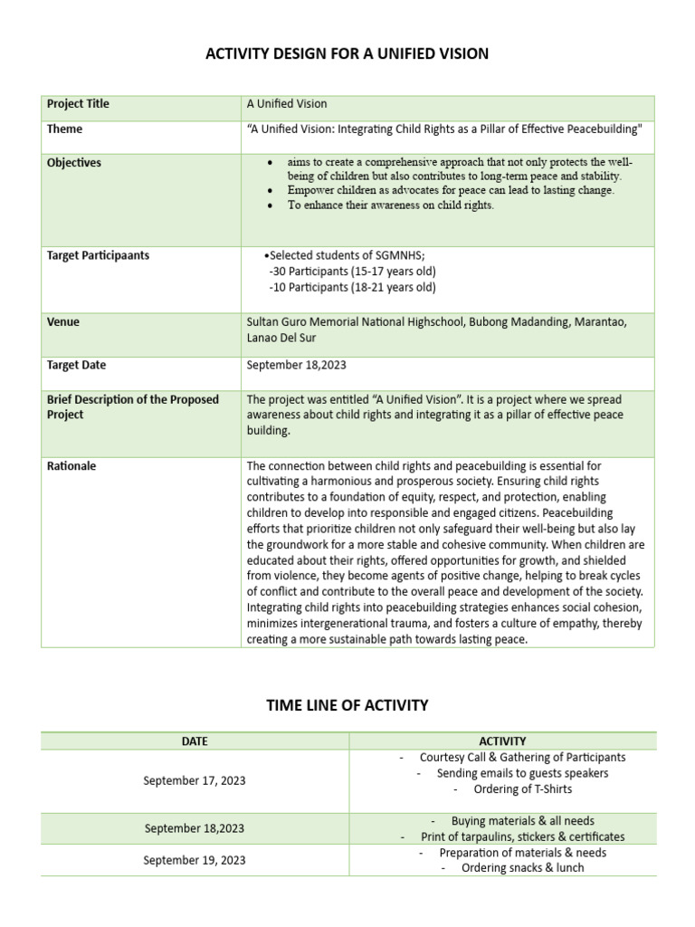 A-UNIFIED-VISION Proposal | PDF | Peacebuilding