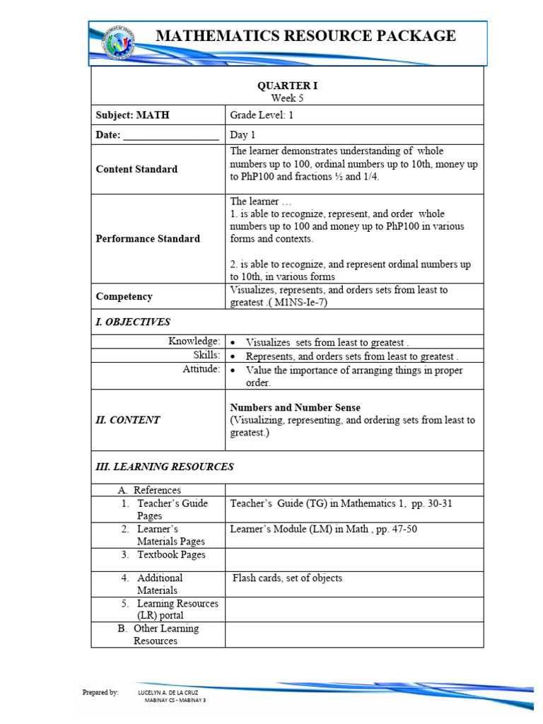 Math1 Q1 Week5 Day1 Pdf Learning Teachers