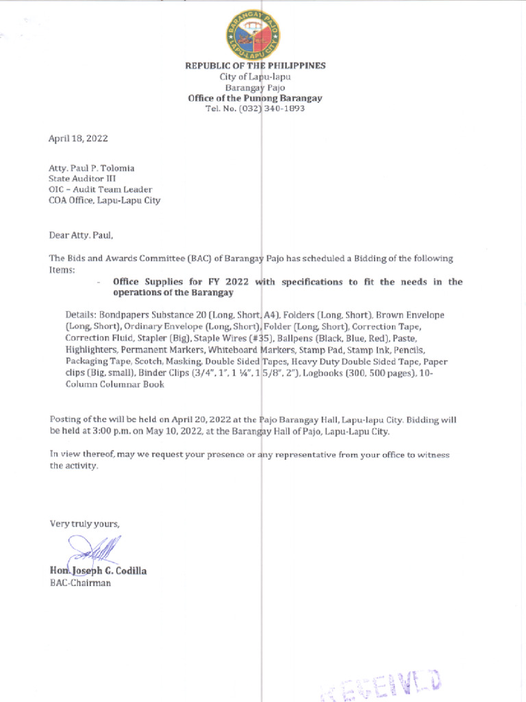 Invitation Letter - Ofc Supplies | PDF