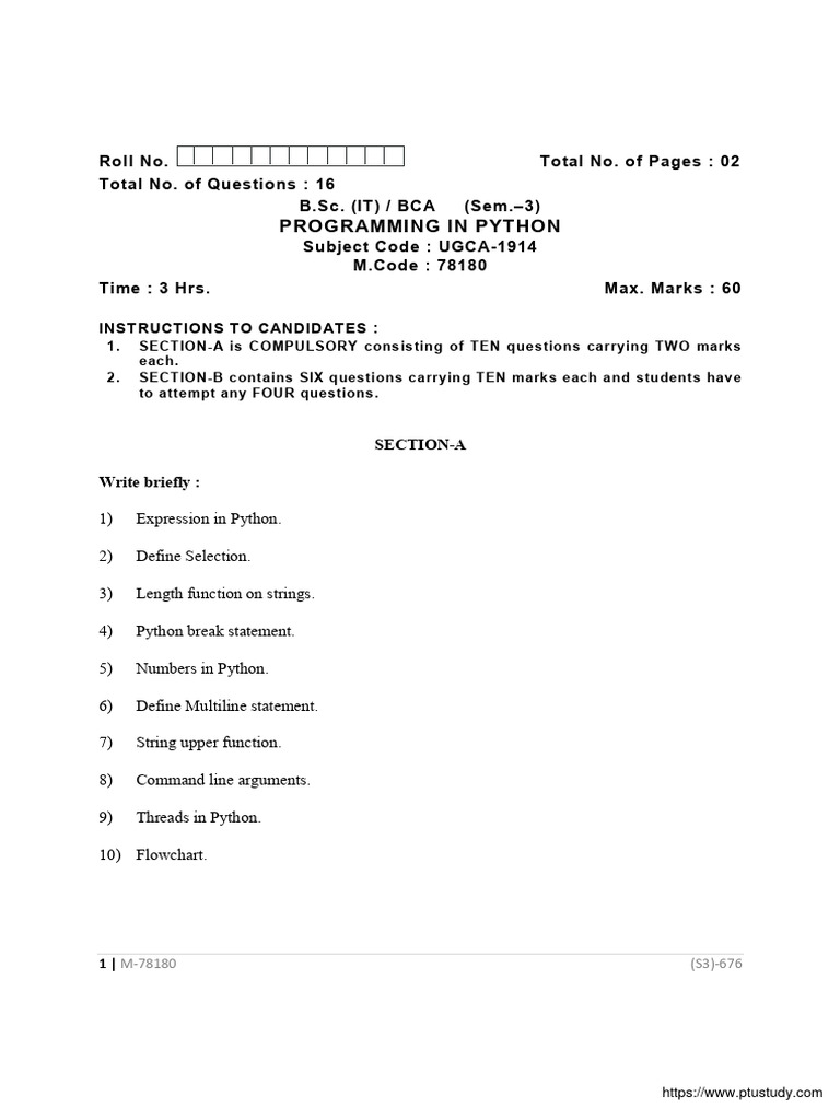BSC Bca 3 Sem It Programming in Python 78180 Jan 2021 | PDF