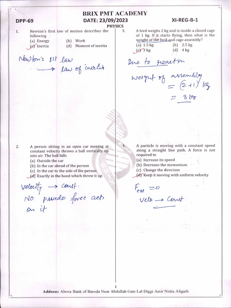 DPP-69 Physics Xi B-1 | PDF