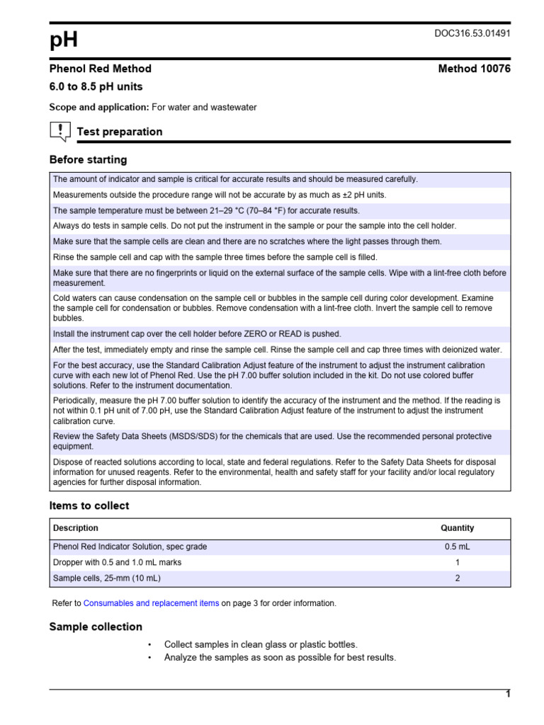 PH (Phenol Red Method) | PDF
