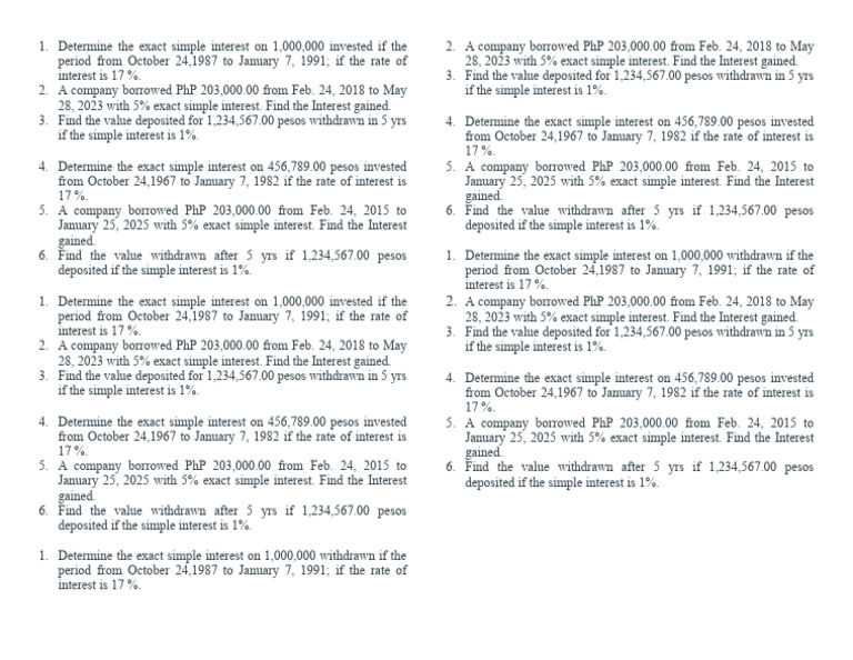 Determine The Exact Simple Interest On 1 | PDF | Interest | Philippines