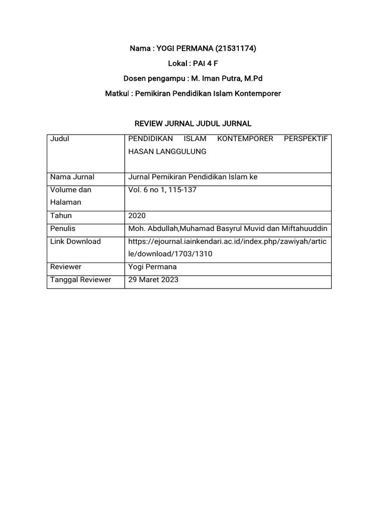 REVIEW JURNAL Nama Yogi Permana (21531174) | PDF