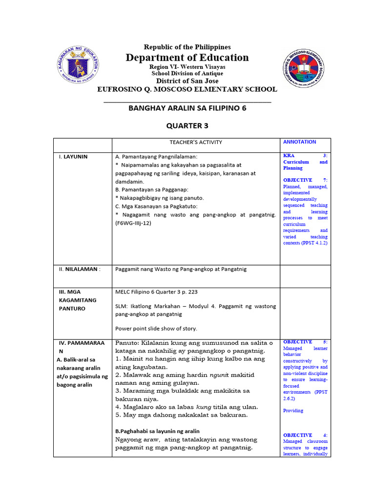 Cot in Fil 6 3rd Quarter | PDF