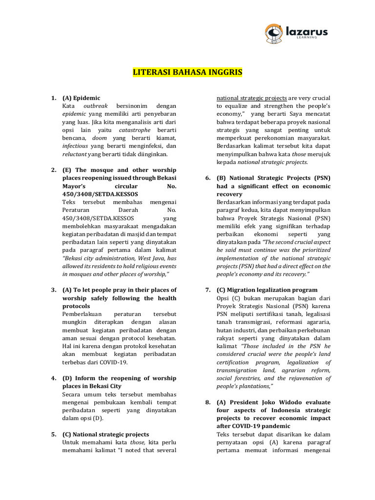 (Pembahasan) Literasi Bahasa Inggris 003 2 | PDF