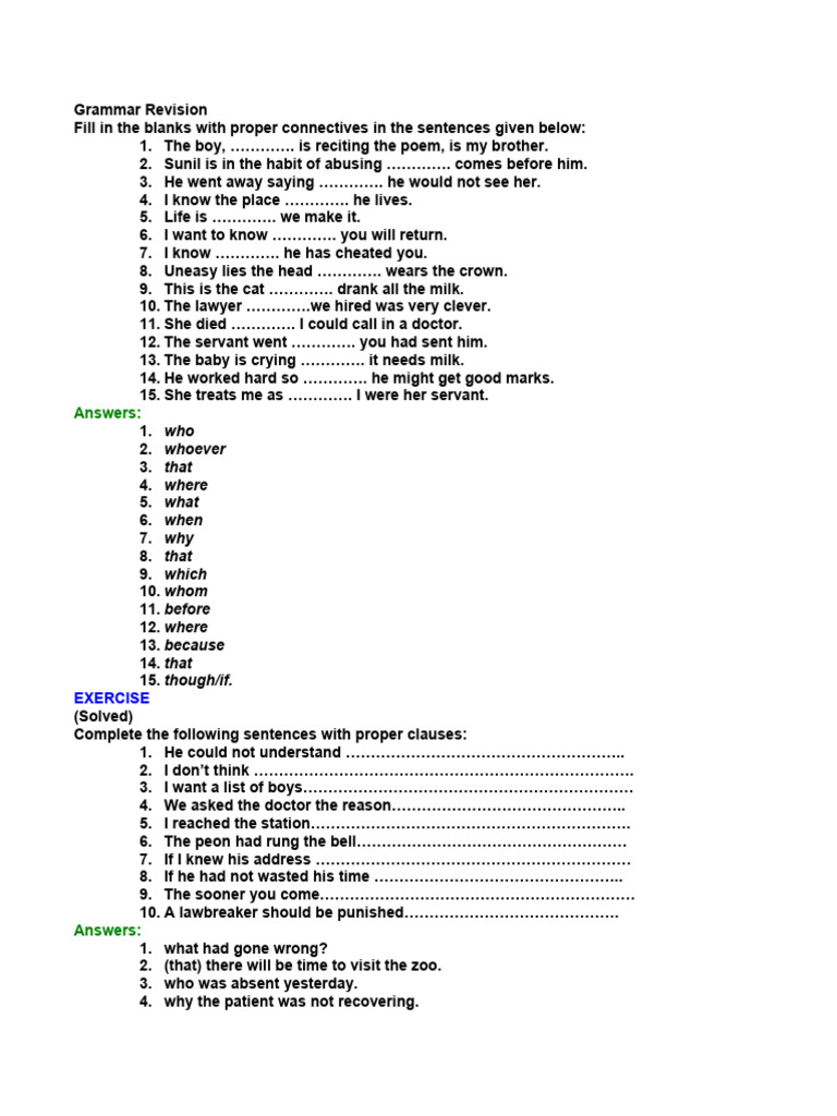 Grammar Worksheet | PDF