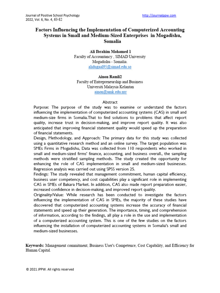 Factors Influencing The Implementation of Computerized Accounting Systems in Small and Medium ...