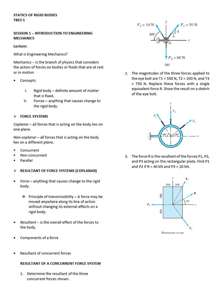 Statics of Rigid Bodies Guide | PDF | Force | Torque