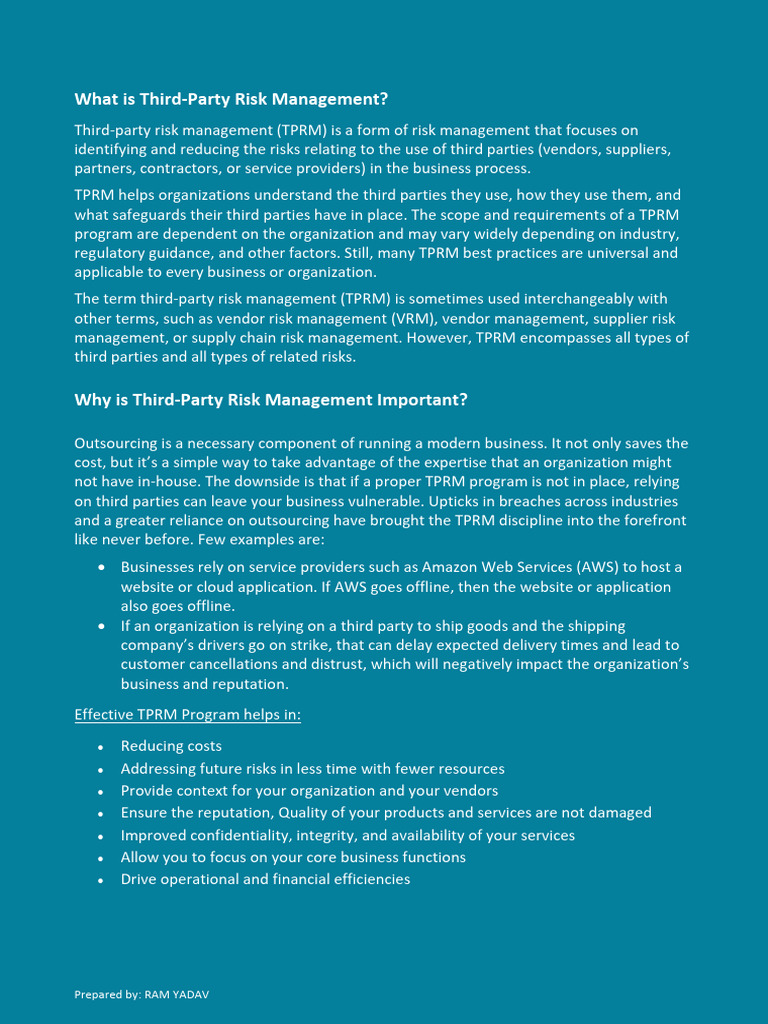 Third Party Risk Management (TPRM) - 2 | PDF | Risk | Risk Management