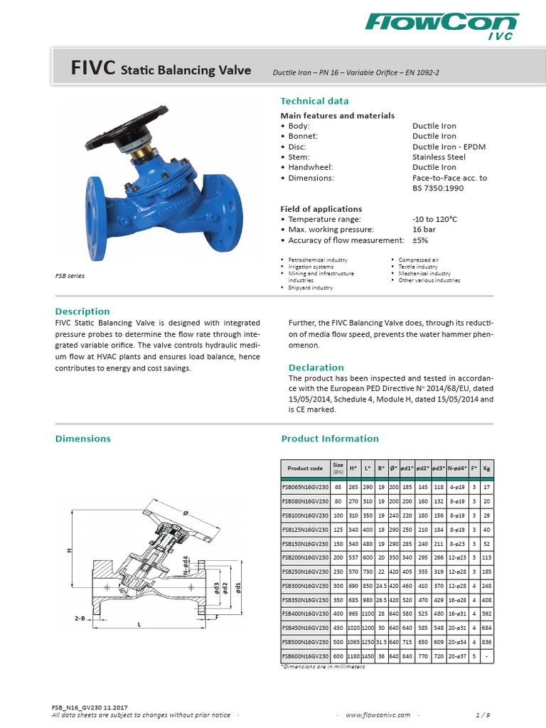 Fivc PN16 Vodrv DN65 600 | PDF | Valve | Pressure