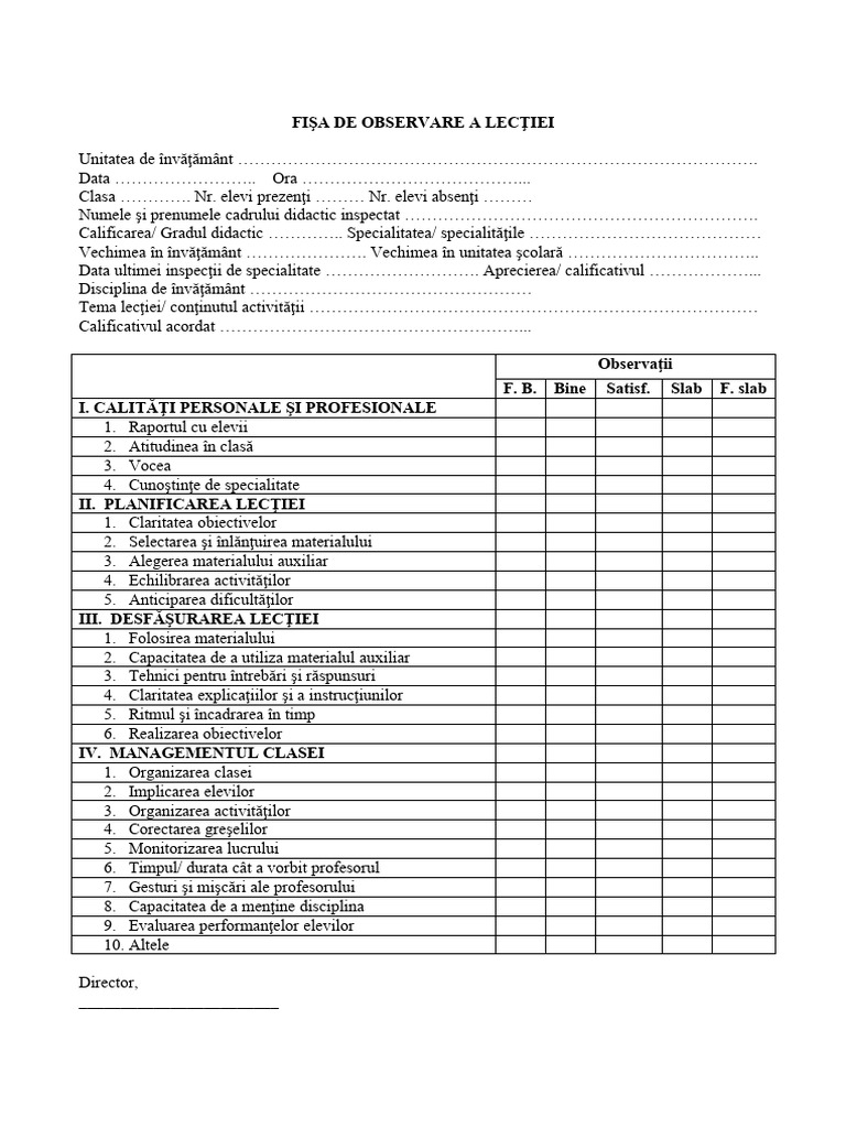 Fisa de Observare A Lectiei | PDF