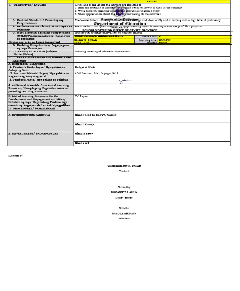 English Q1 - Week4 Day5 | Download Free PDF | Learning | Human ...
