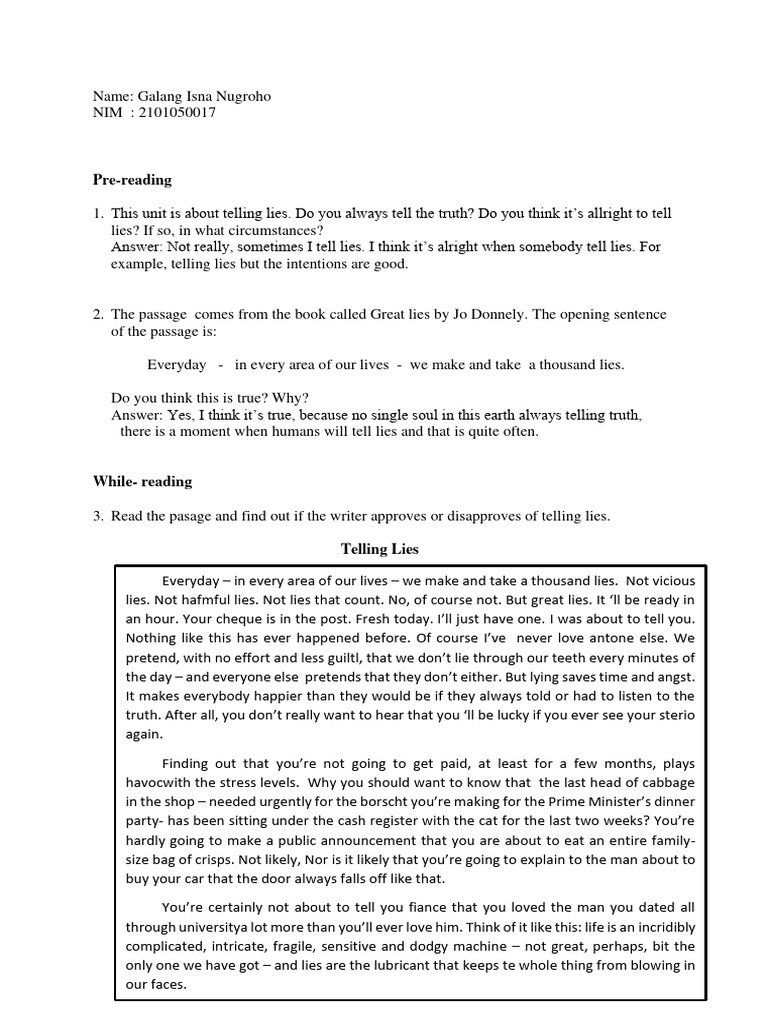 Reading Practice Week 12 Telling Lies (Galang Isna Nugroho - 2101050017 ...