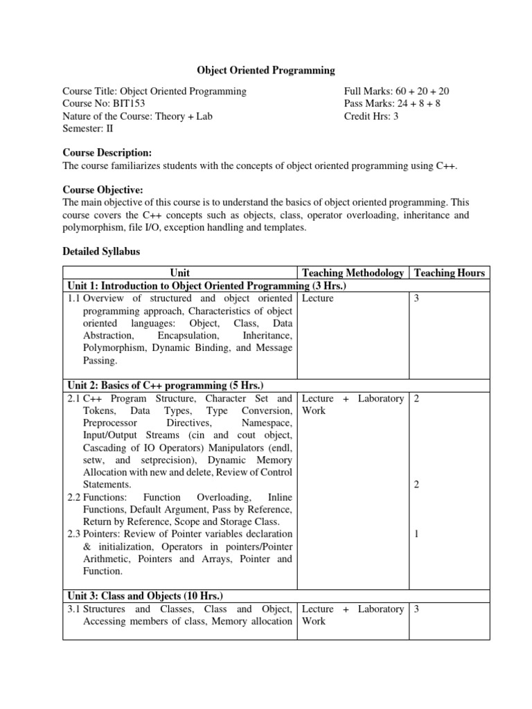 Object Oriented Programming BIT153 | PDF | C++ | Class (Computer Programming)