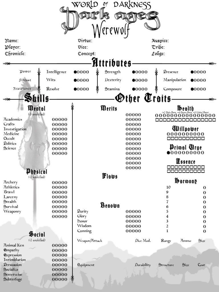 NWoD DarkAges Werewolf4-Page Editable | PDF