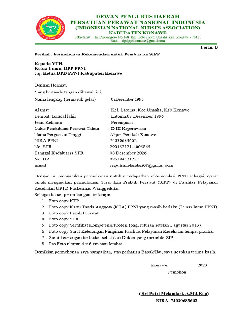 Format Rekomendasi SIPP - Form. B 2022 | PDF | Karier & Perkembangan ...