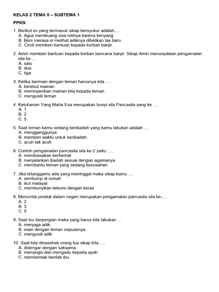 Kelas 2 Tema 5 Sub 1 Permapel | PDF