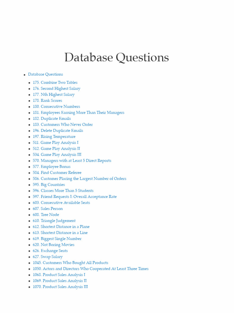 SQL Questions From LeetCode | PDF