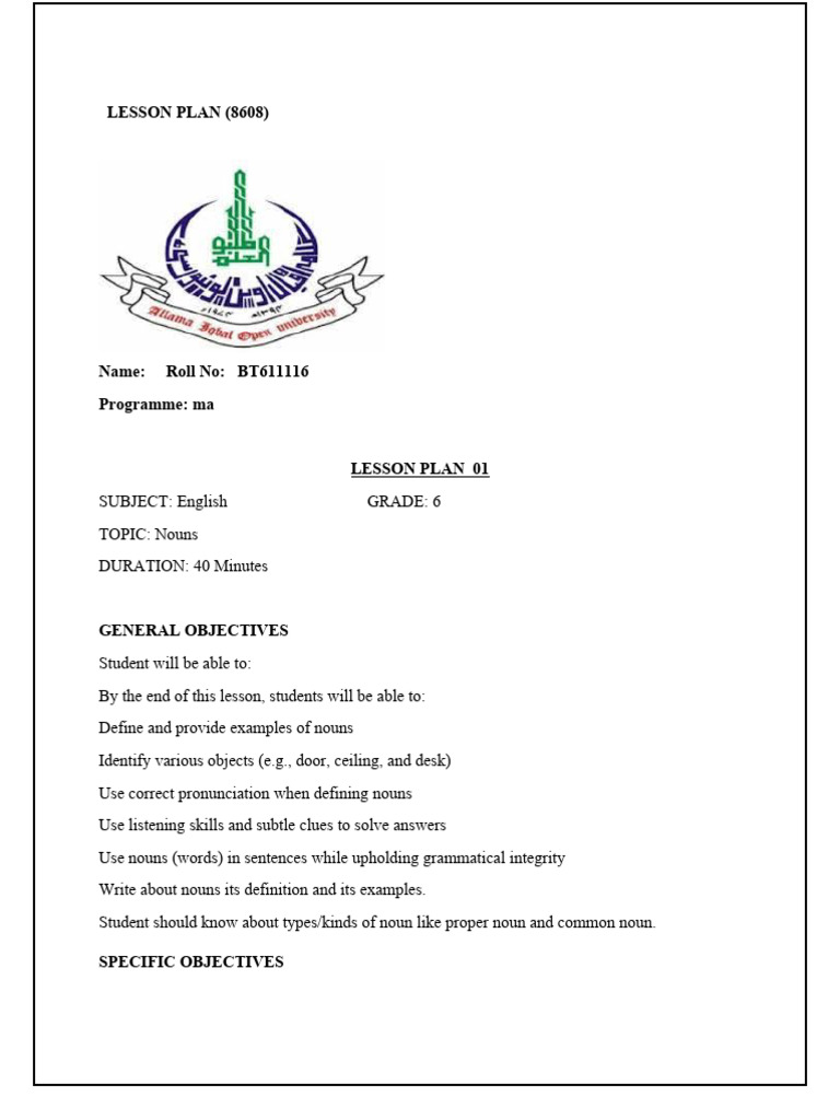 40 Lesson Plan English, Pak Study, Urdu Sett-1 | PDF | Language Arts ...