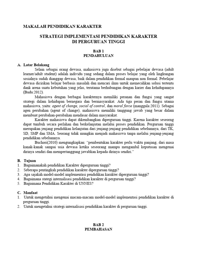 Makalah Pendidikan Karakter | PDF