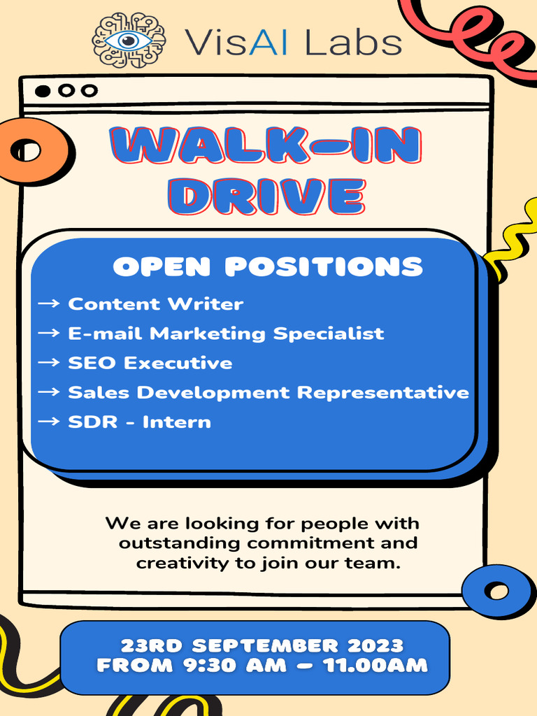 VisAI Labs Walk-In Drive For Multiple Positions | PDF