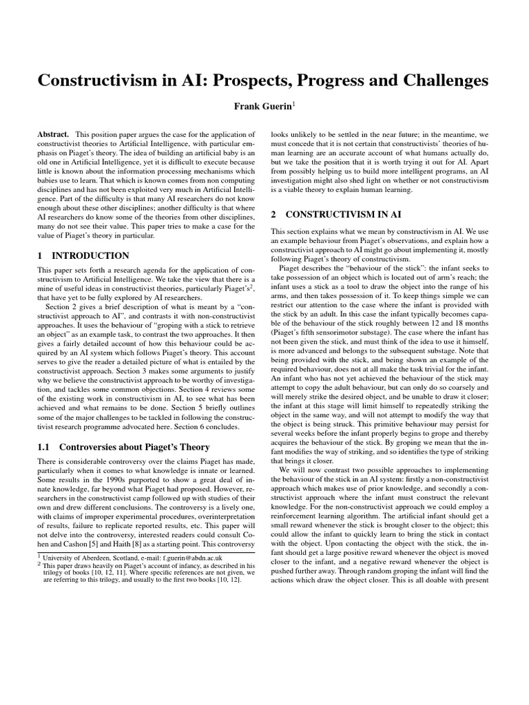 Constructivism in Ai - Prospects Progress and Challenges | PDF | Constructivism (Philosophy Of ...