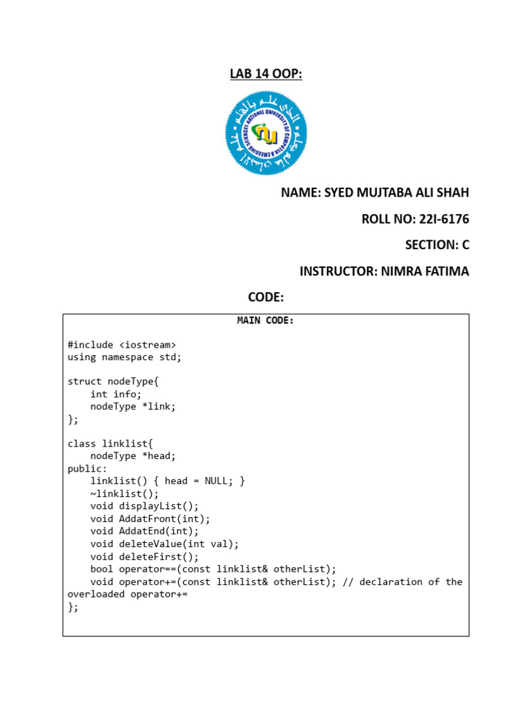 Lab.14.oop - Syed Mujtaba Ali Shah.22i-6176.c | PDF | Models Of ... Lab.14.oop - Syed Mujtaba Ali Shah.22i-6176.c | PDF | Models Of ...