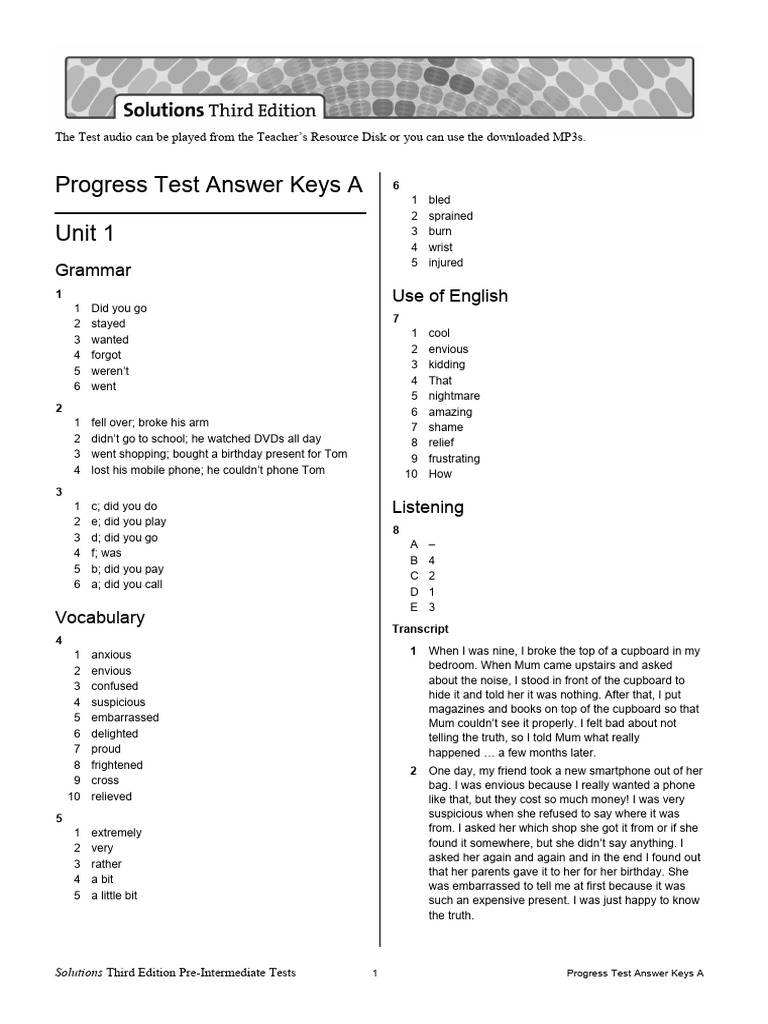 Progress Test Answer Keys A | PDF