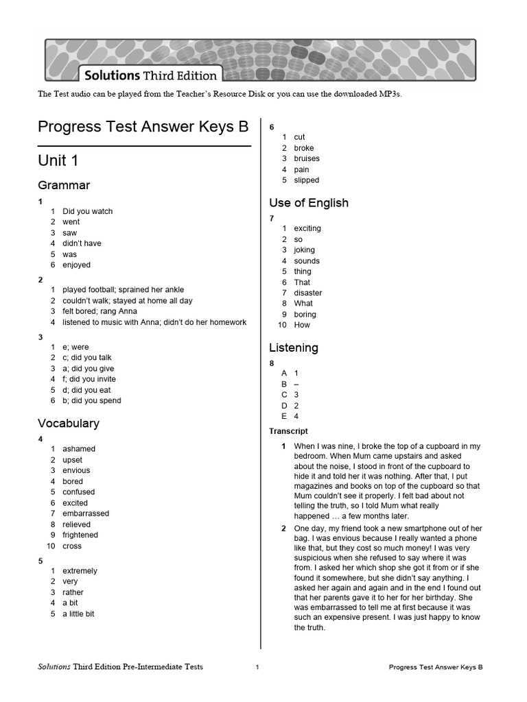 Sol3e Preint Progress Test Answer Keys B | PDF
