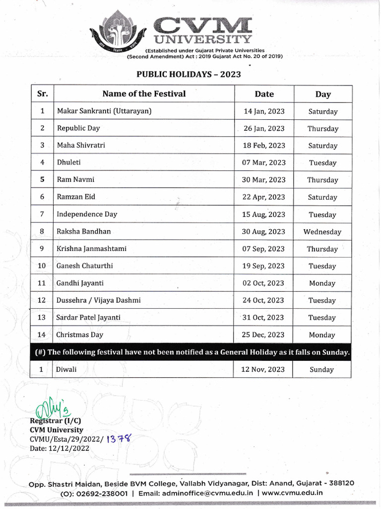 Public Holidays - 2023 - 20221212 - 0001 | PDF | Holidays | Observances