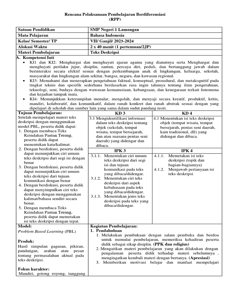 RPP Kelas 7 | PDF
