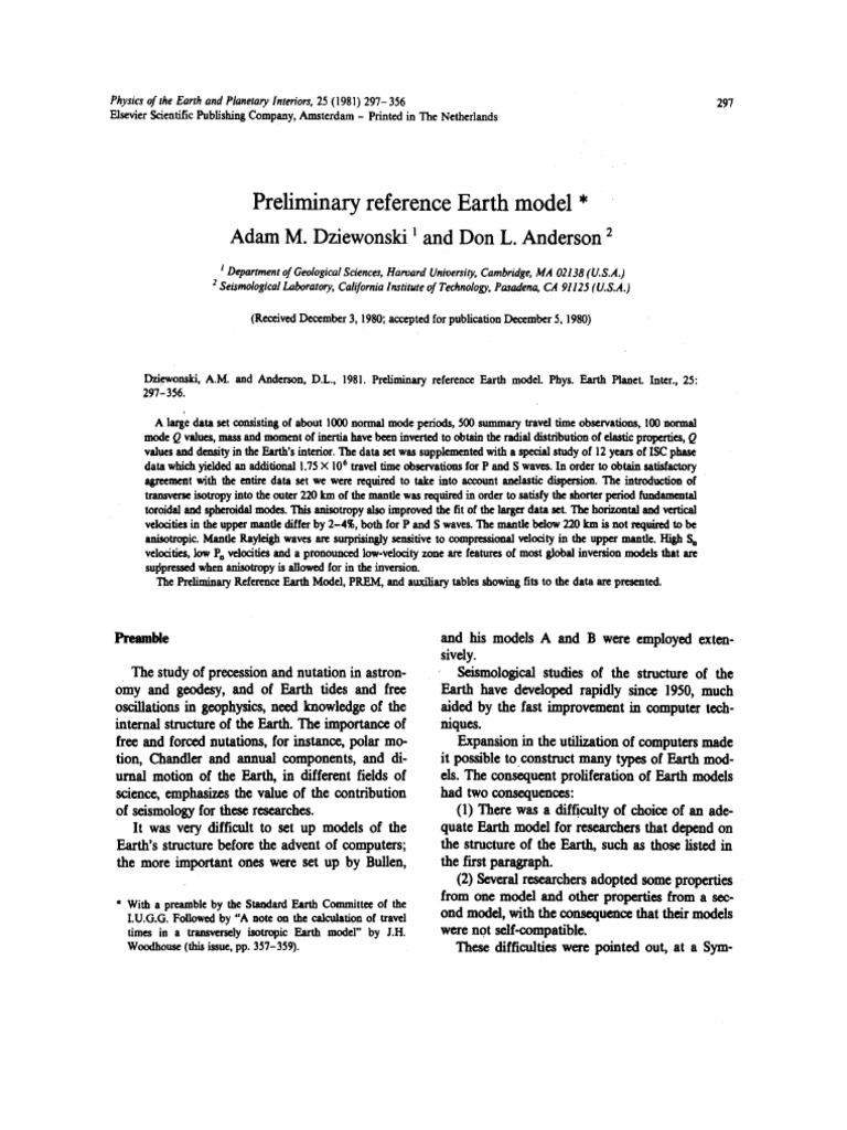 Preliminary Reference Earth Model | PDF | Seismology | Mechanics