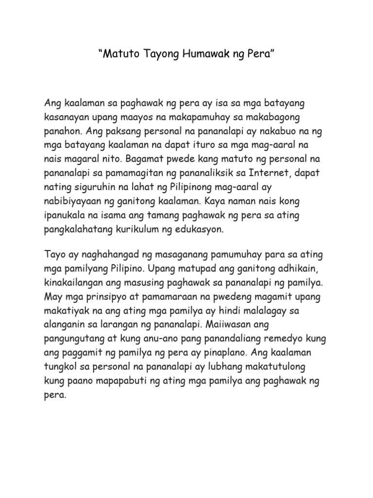 Matuto Tayong Humawak NG Pera | PDF Matuto Tayong Humawak NG Pera | PDF